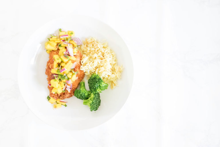 Macadamia Nut Crusted Chicken with Mango Salsa Recipe - The Mint Sweater